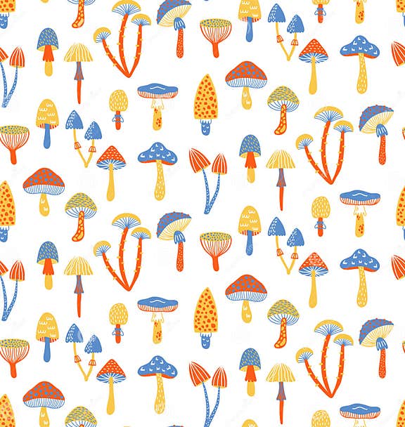 Toadstools Flat Trendy Art Seamless Vector Pattern Stock Vector - Illustration of nature, food ...