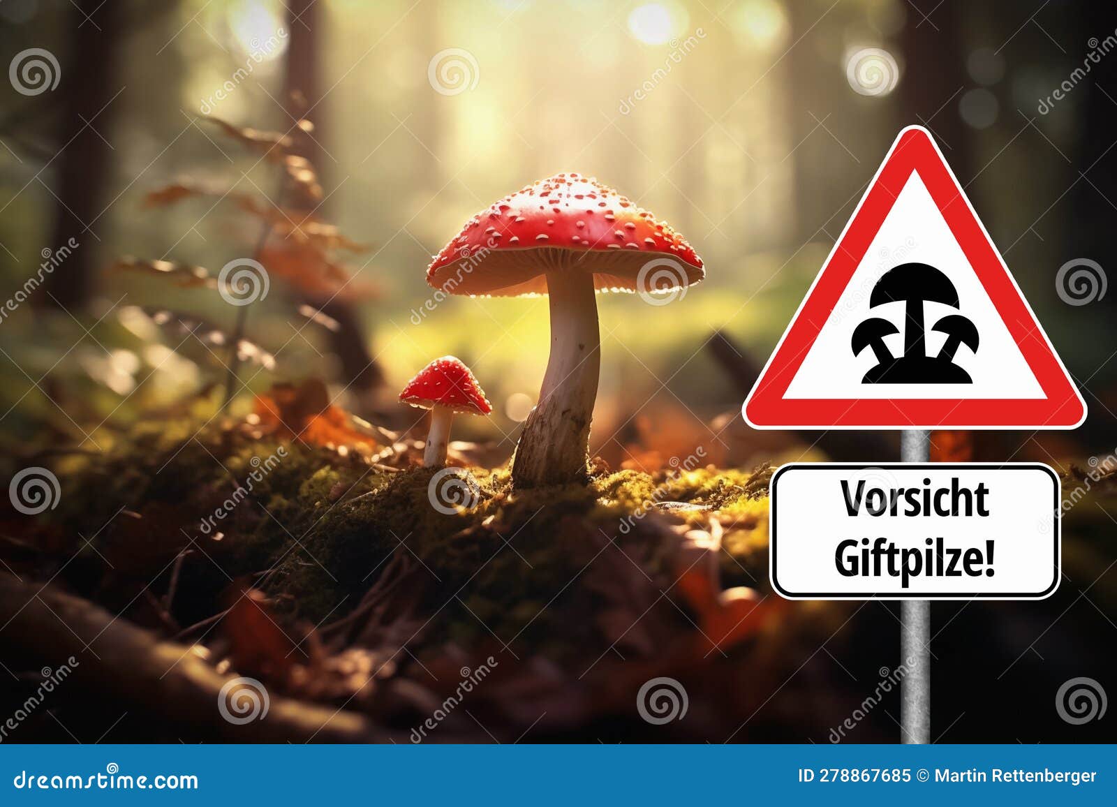 Toadstools in the Forest - Warning Sign - Generative AI Stock Image ...