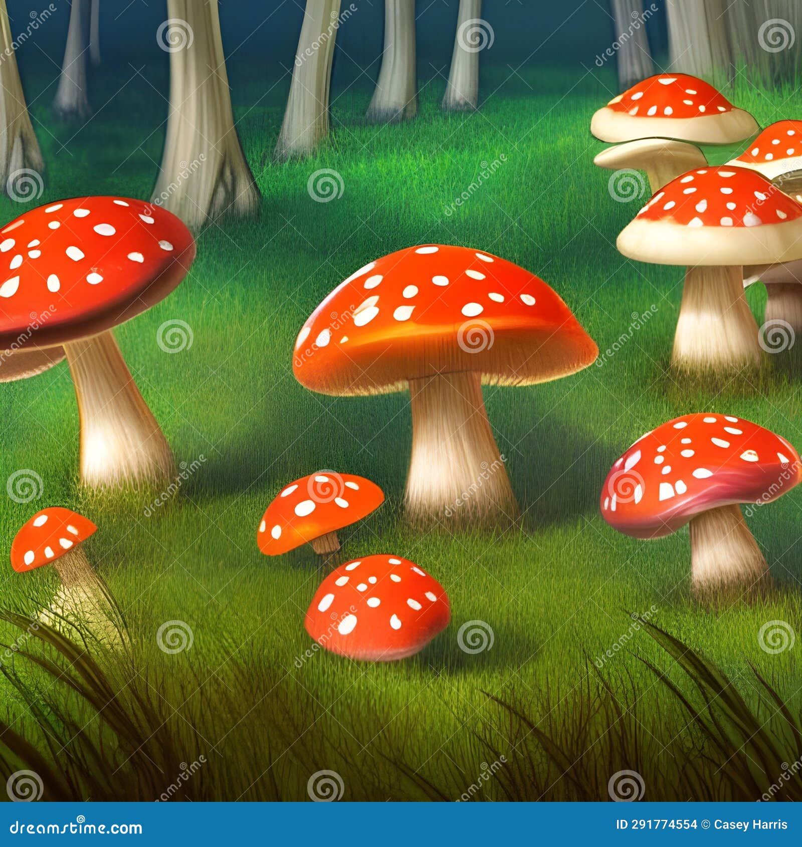 Toadstools among the trees stock illustration. Illustration of play ...