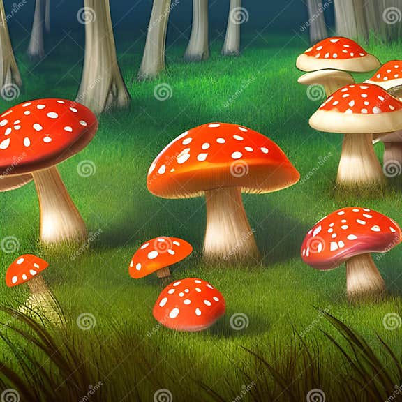 Toadstools among the trees stock illustration. Illustration of play ...