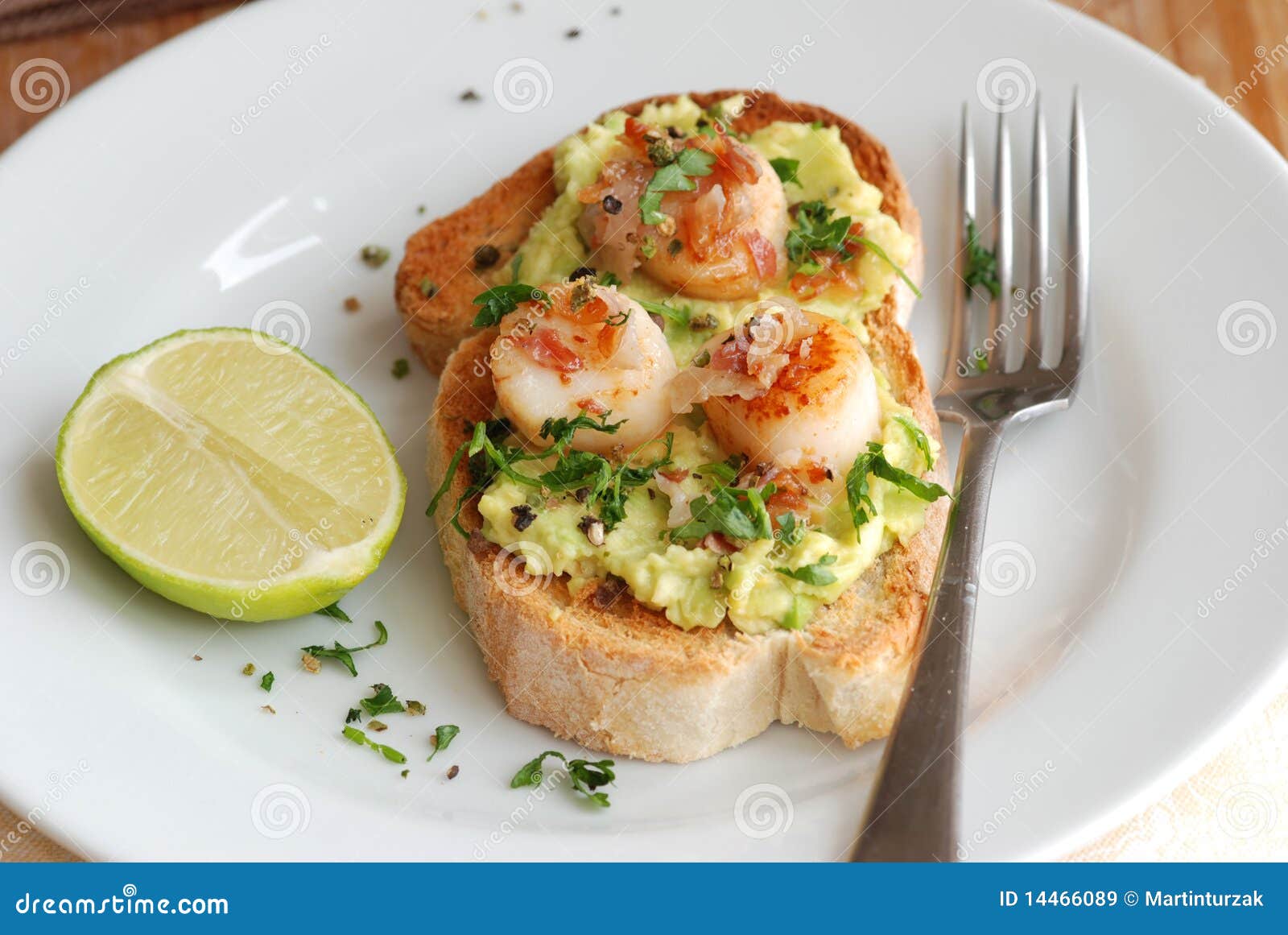 Toast with Avocado and Scallops Stock Image - Image of scallops, toast ...