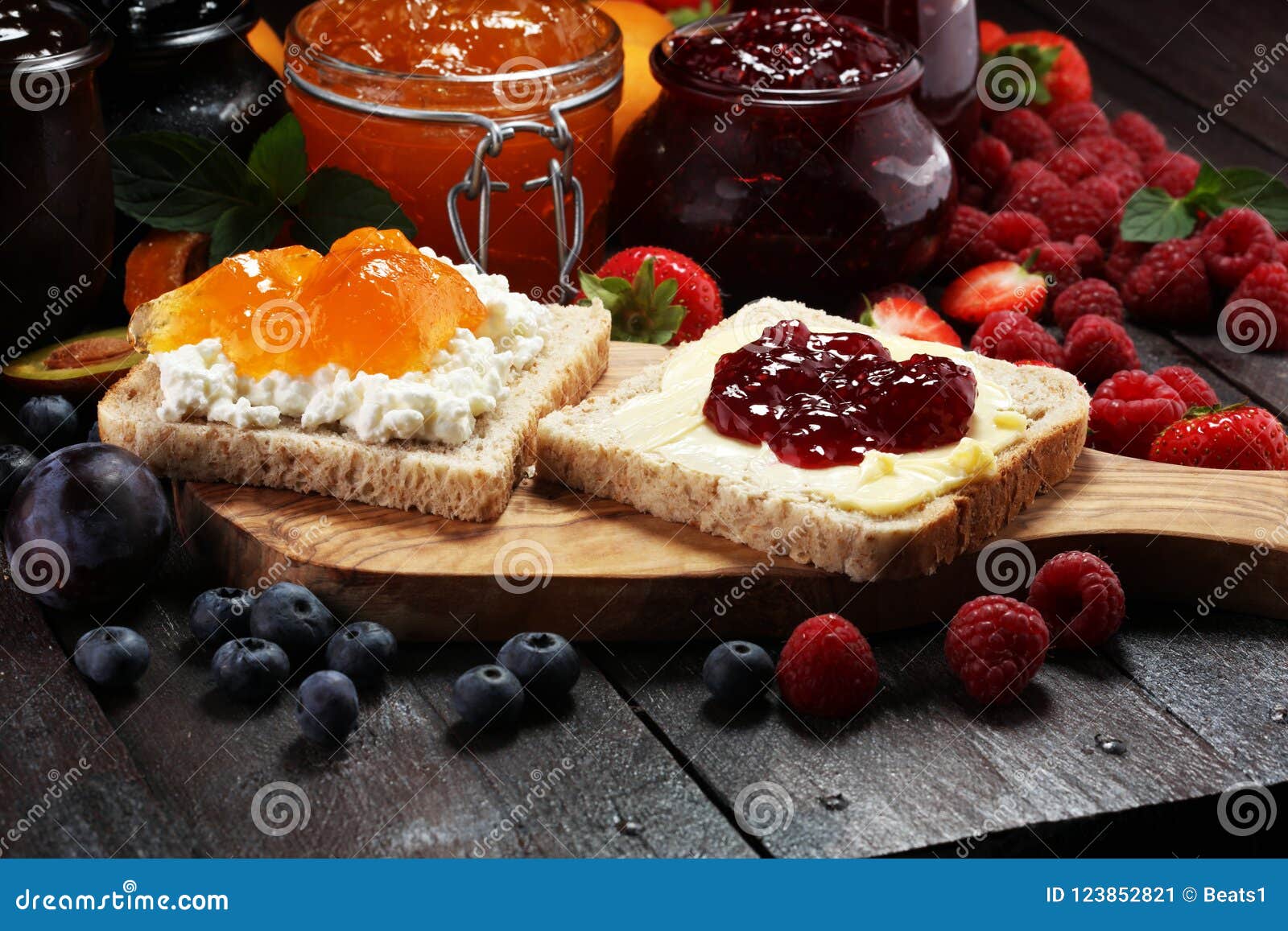 Toast Bread With Homemade Strawberry Jam And Apricot Marmalade O Stock Image Image Of Tasty