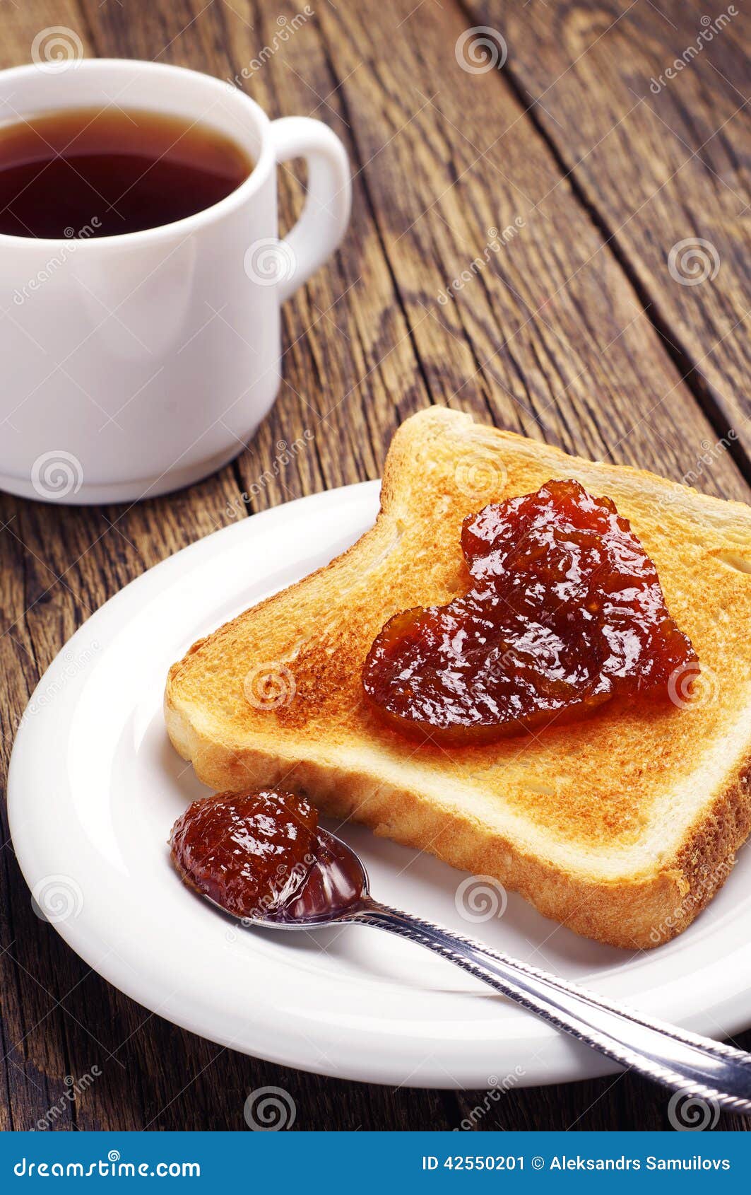 Toast Bread with Jam and Cup of Tea Stock Image - Image of beverage ...