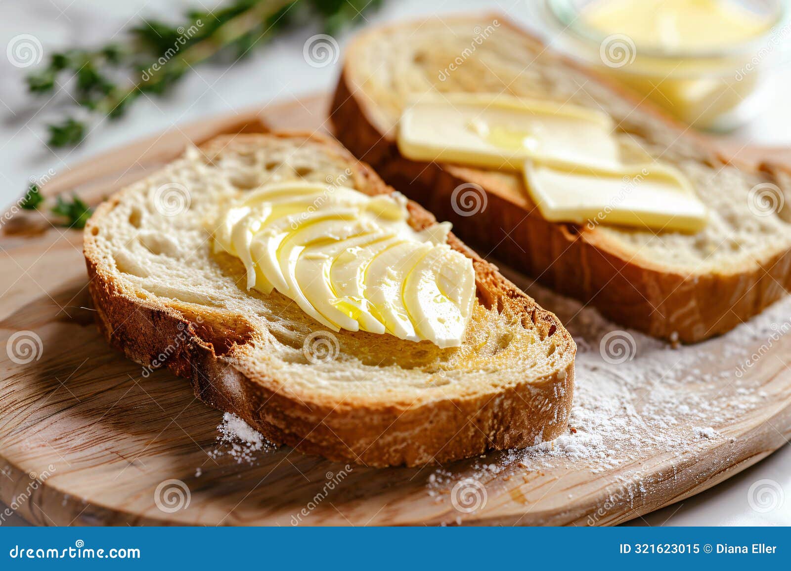 Toast Bread and Melted Butter on Table Stock Illustration ...