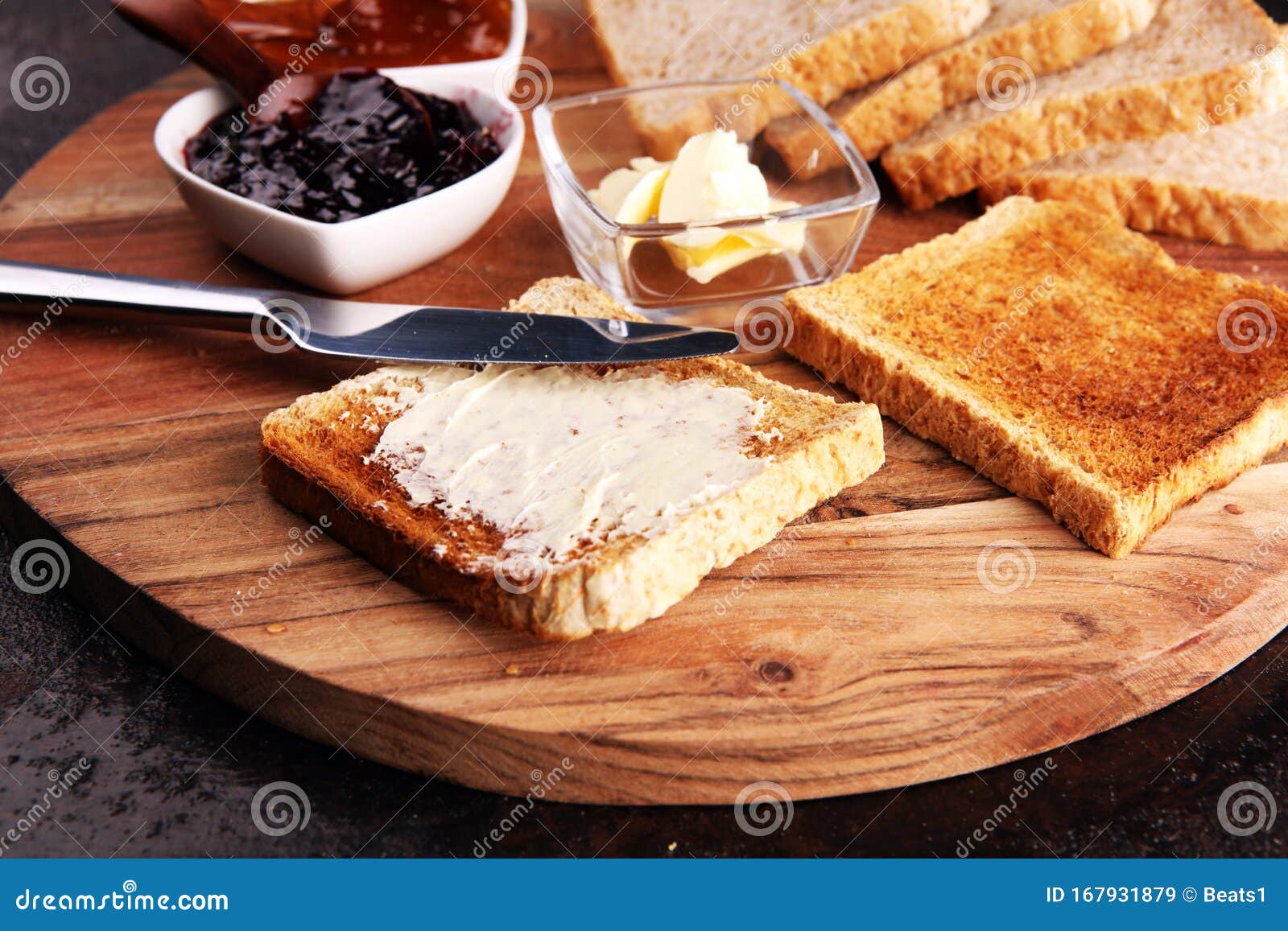 Toast Bread on Rustic Table Served with Butter for Breakfast or Brunch ...