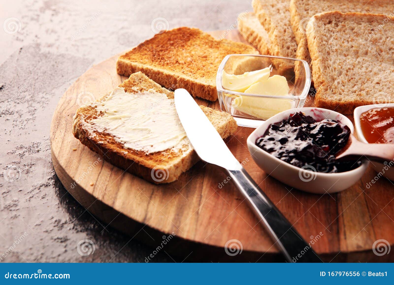 Toast Bread on Rustic Table Served with Butter for Breakfast or Brunch ...