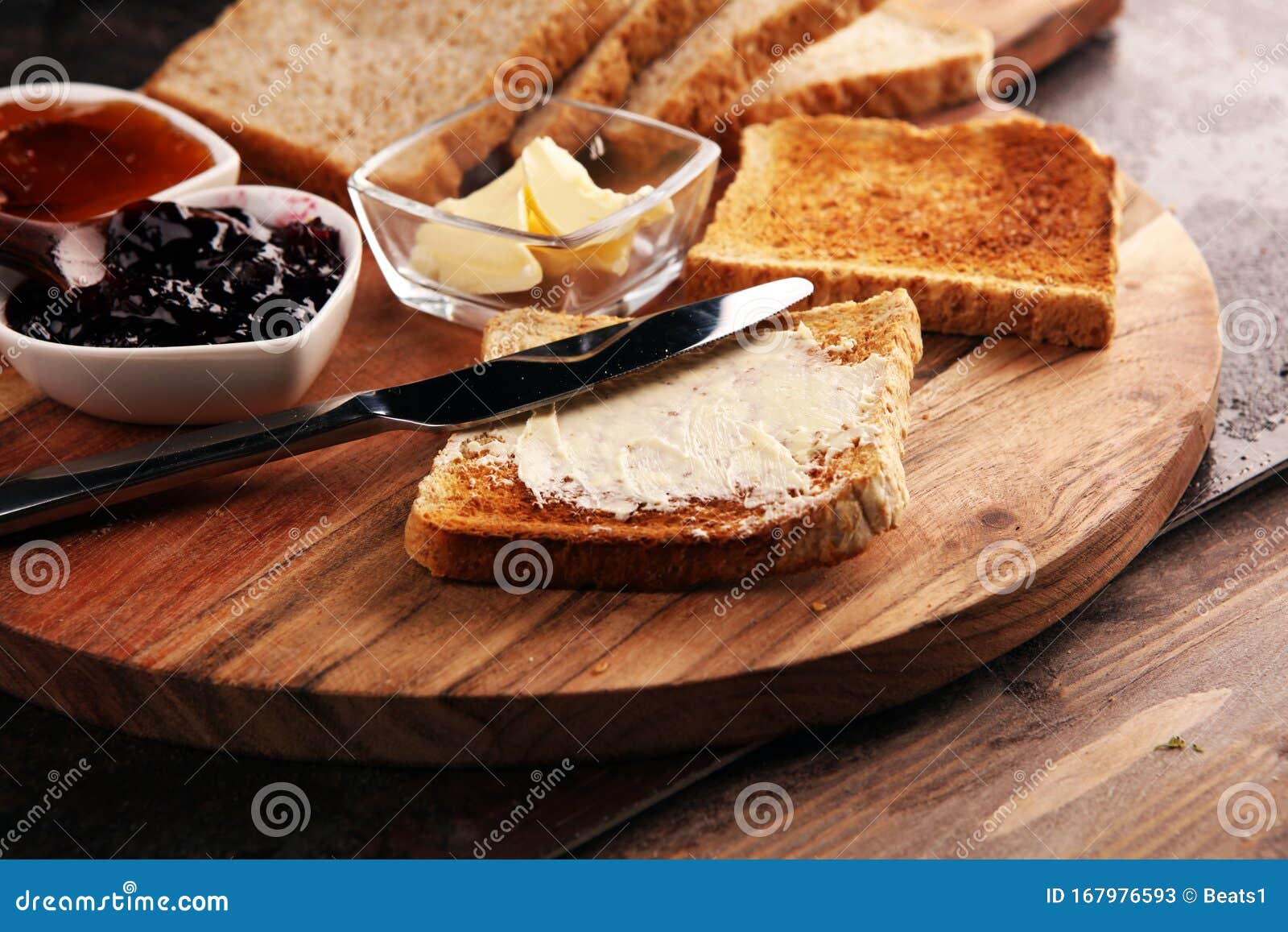 Toast Bread on Rustic Table Served with Butter for Breakfast or Brunch ...
