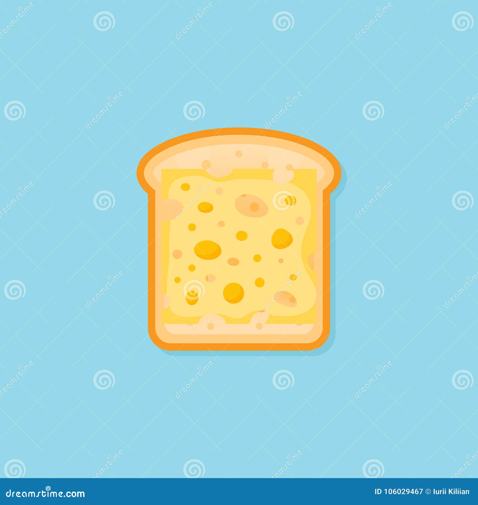 Toast Bread with Slice of Cheese Flat Style Icon. Vector Illustration ...