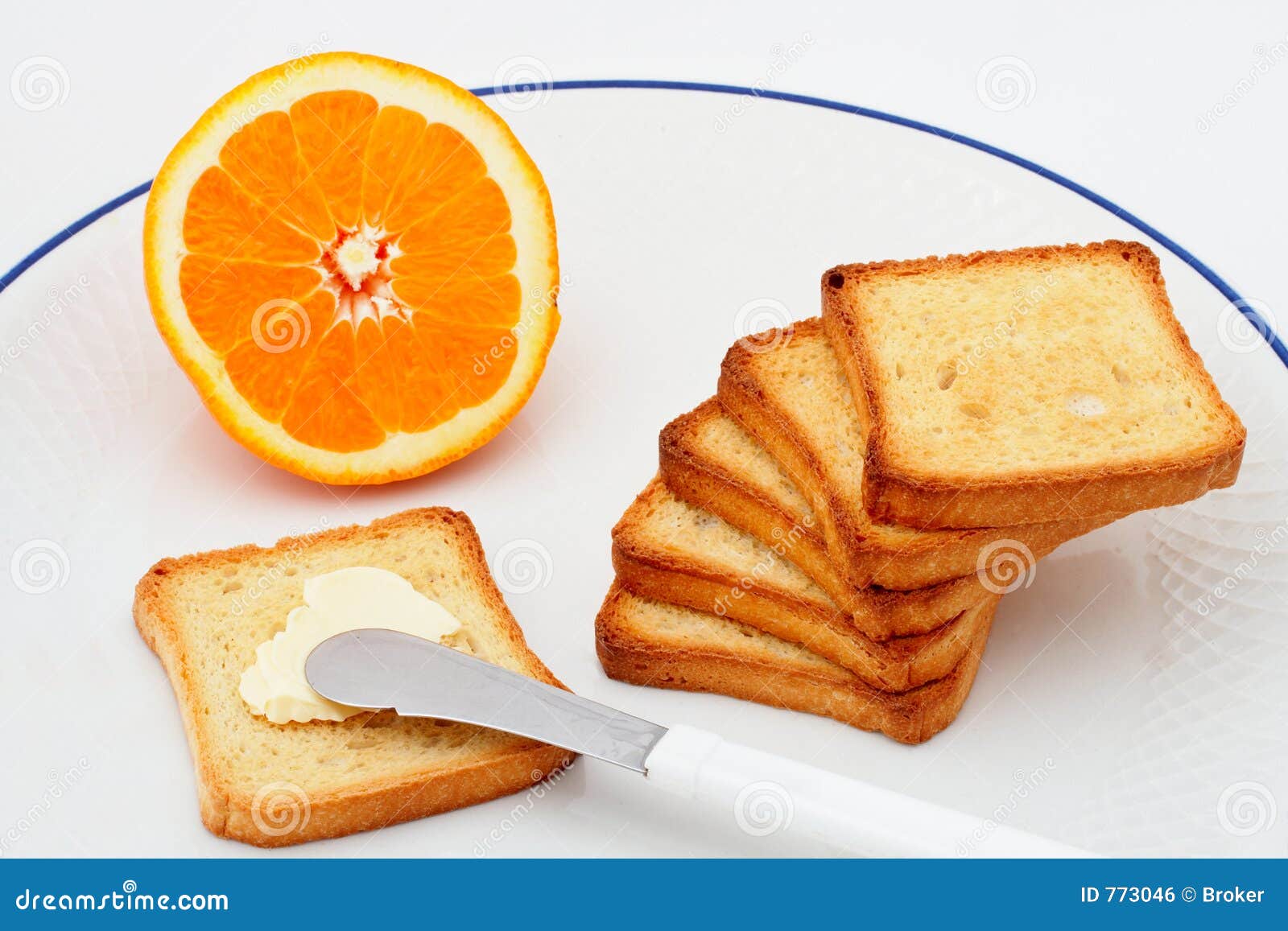 Toast with Butter and Half Orange Stock Photo - Image of spread, health ...
