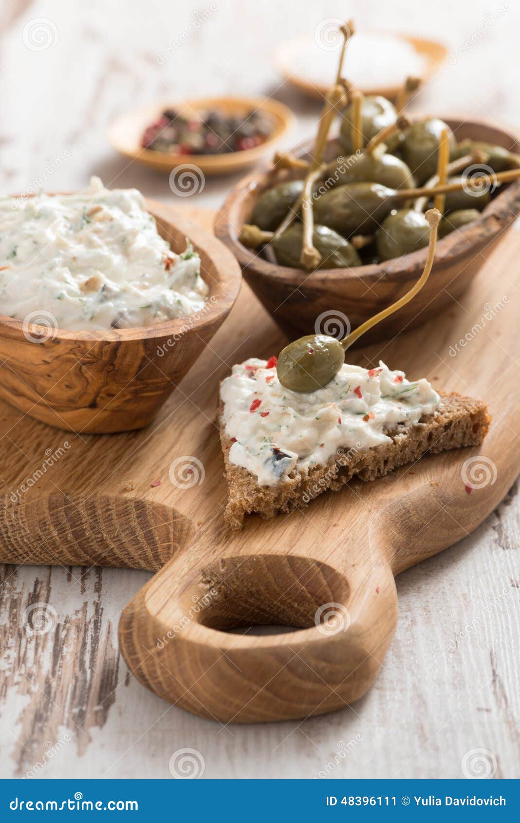 Toast with Cheese Pate and Capers Stock Image - Image of garnish ...