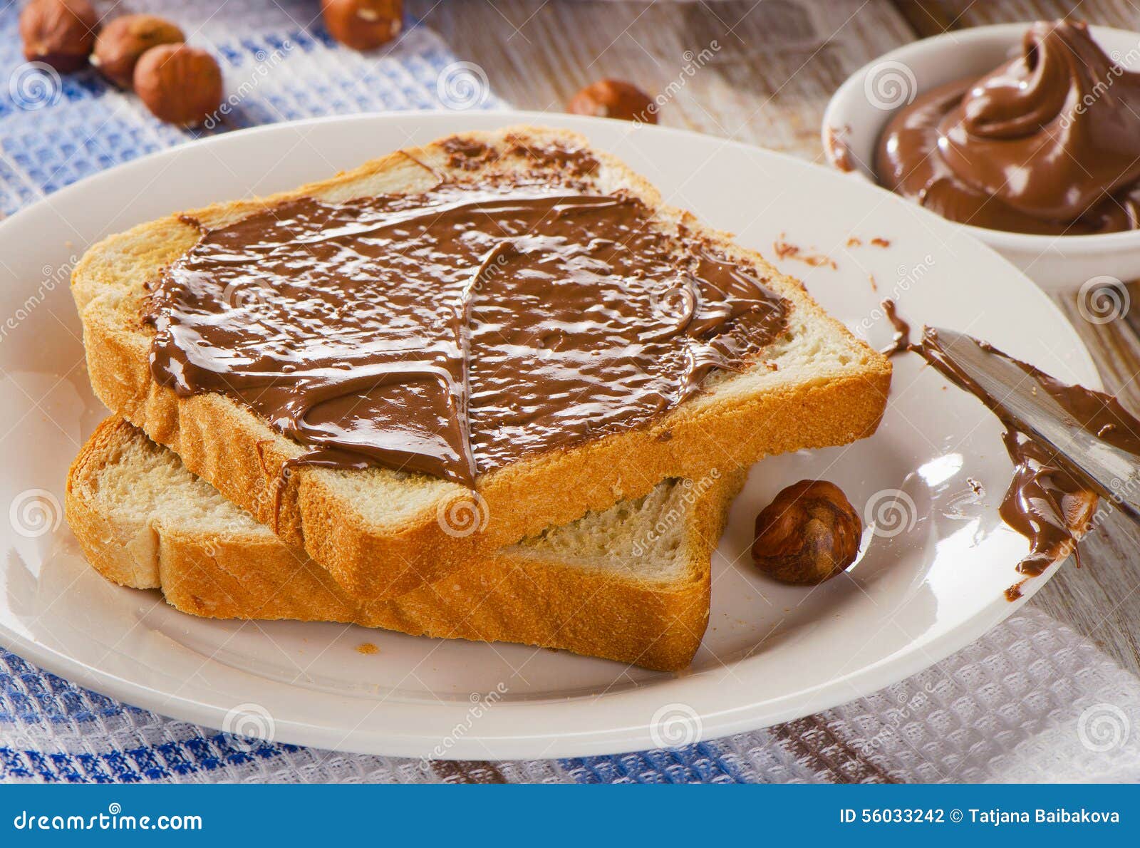 Toast with Chocolate Spread on Plate Stock Photo - Image of fresh ...