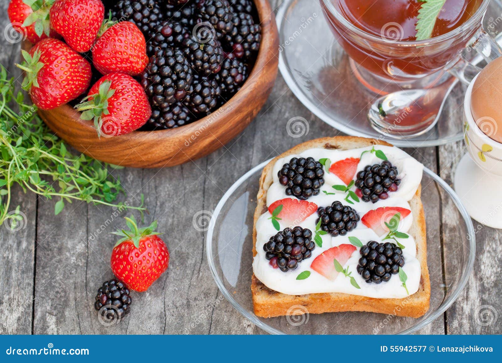 Toast with Cream Cheese and Fresh Berries Stock Image - Image of mint ...
