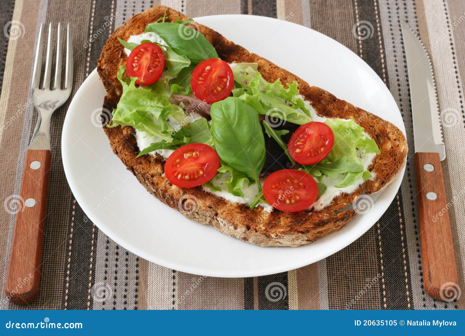 Toast with Cream Cheese, Lettuce and Tomato Stock Image - Image of ...