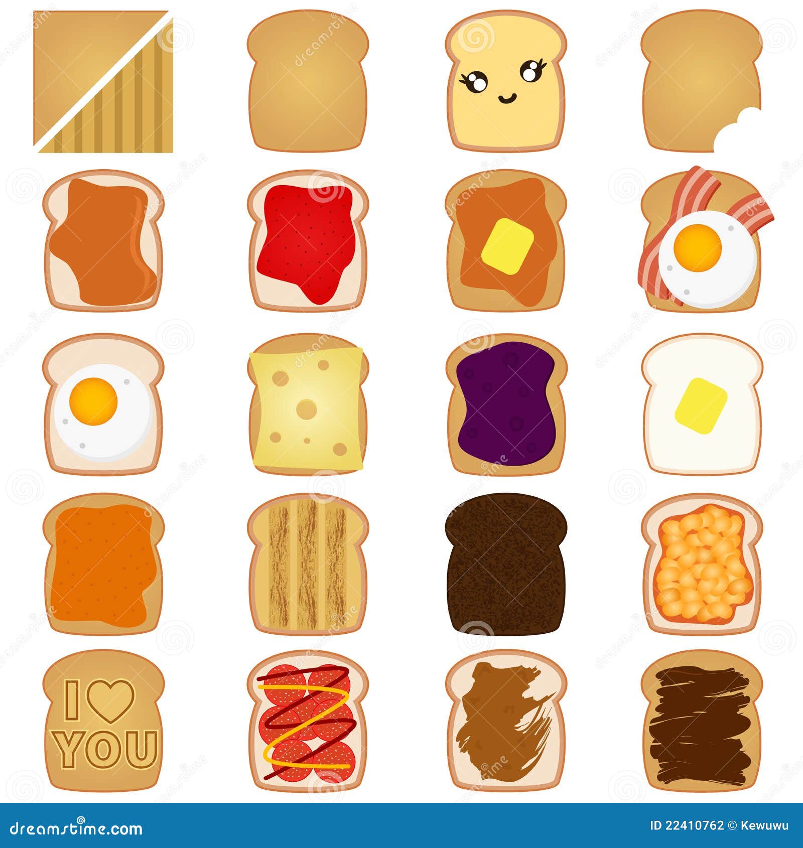 Toast with Different Topping Isolated on White Stock Vector ...