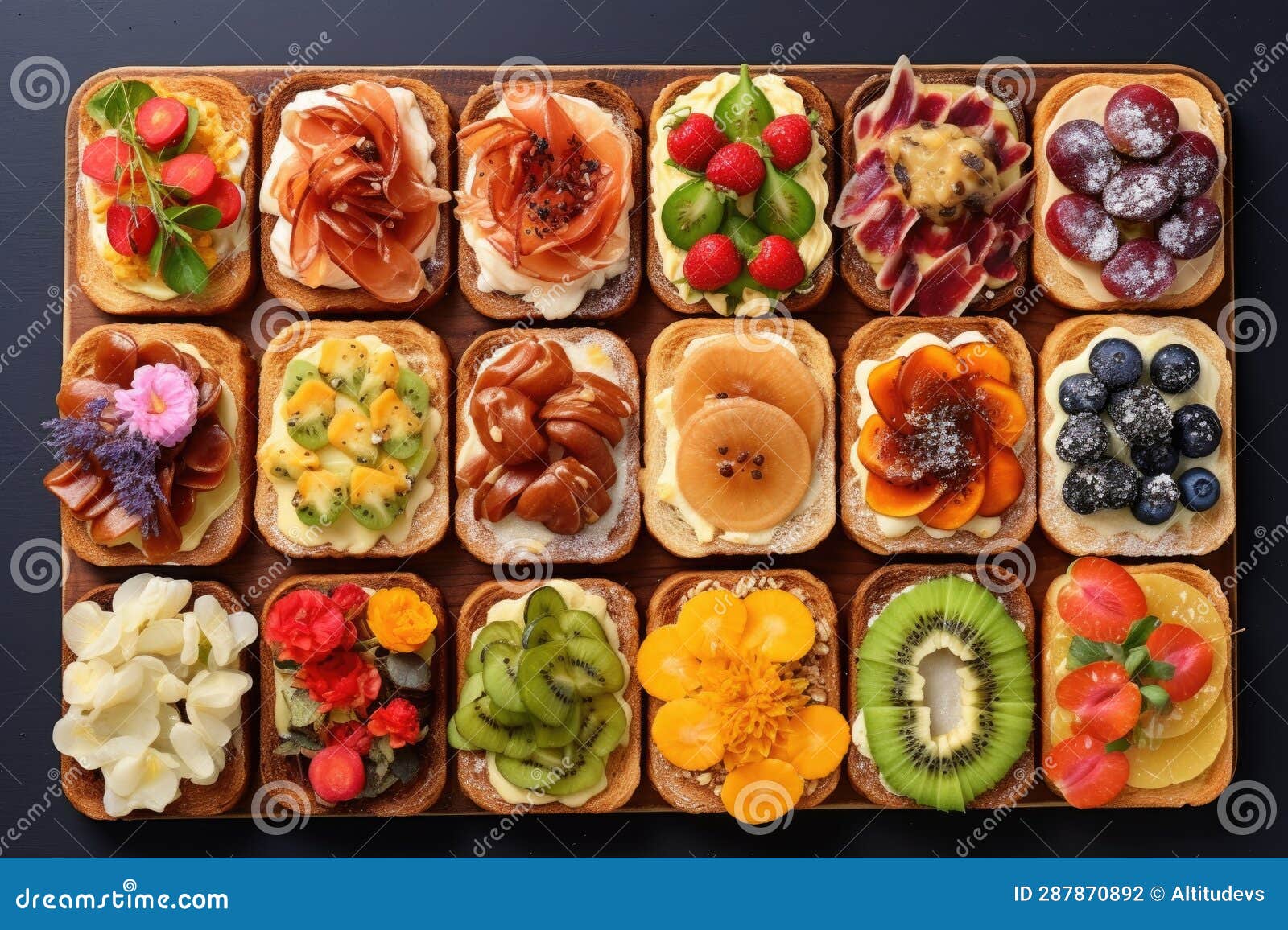 Toast with Different Toppings Arranged in a Grid Stock Illustration ...