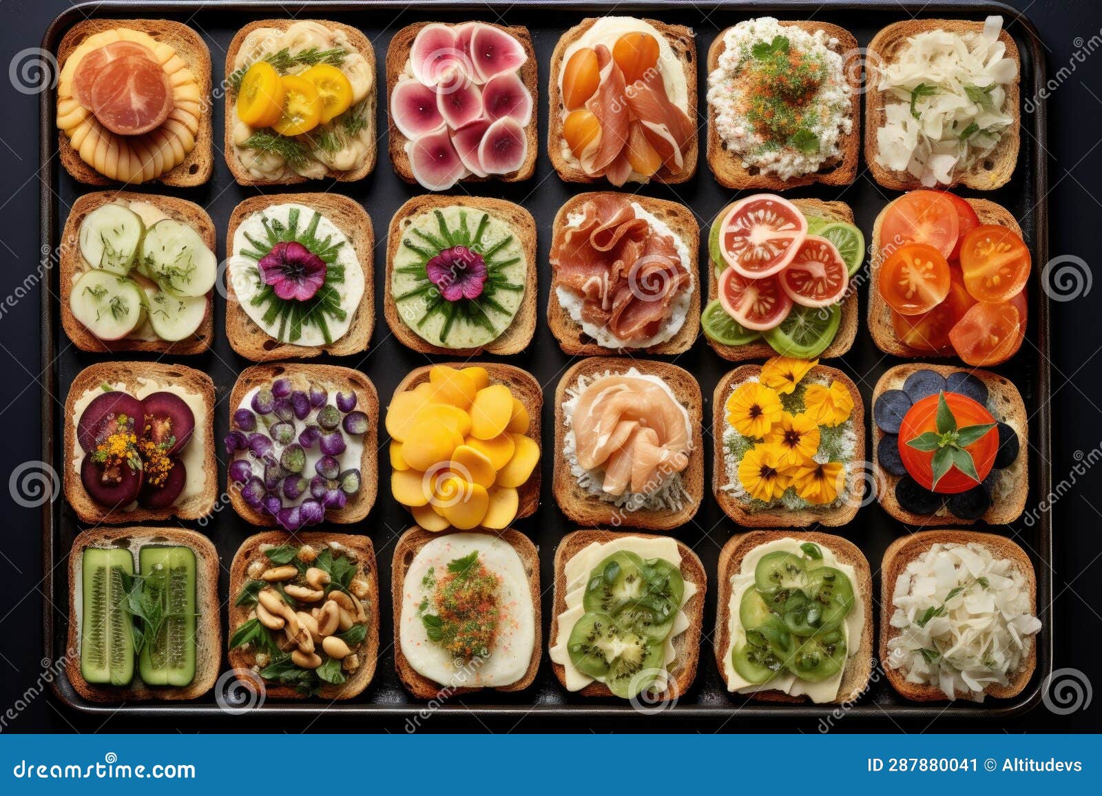Toast with Different Toppings Arranged in a Grid Stock Image - Image of ...