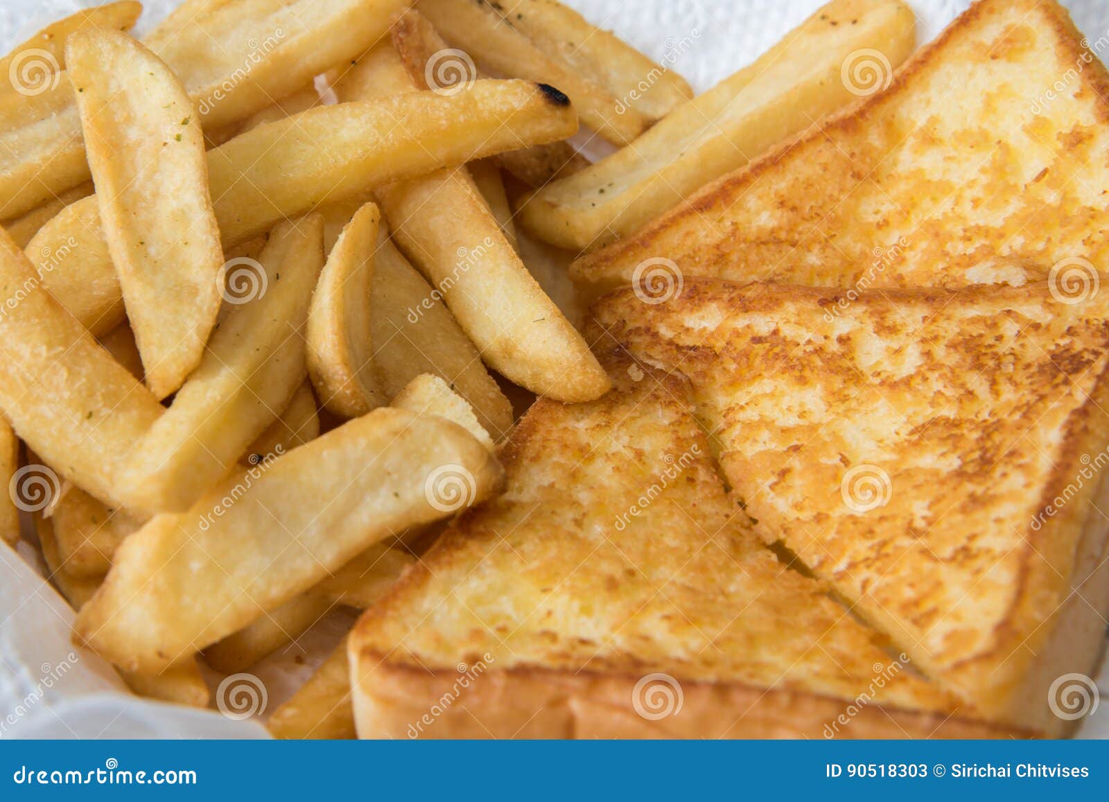 Toast and French Fries, Appetizer for Breakfast Stock Image - Image of ...