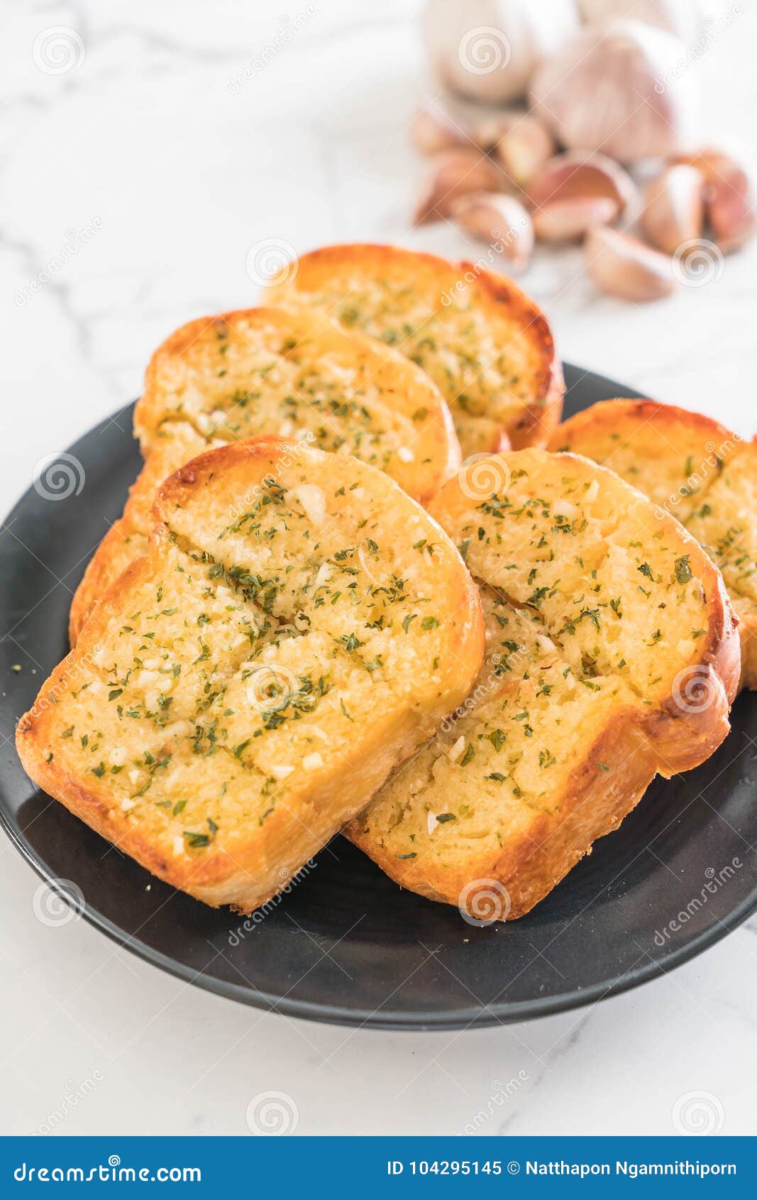 Garlic bread on plate stock image. Image of butter, garlic - 104295145