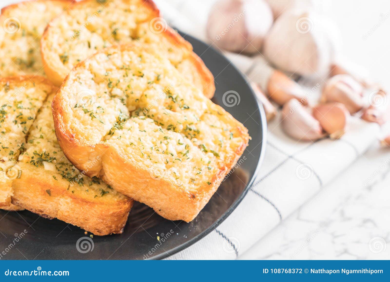 Garlic bread on plate stock photo. Image of plate, garlic - 108768372