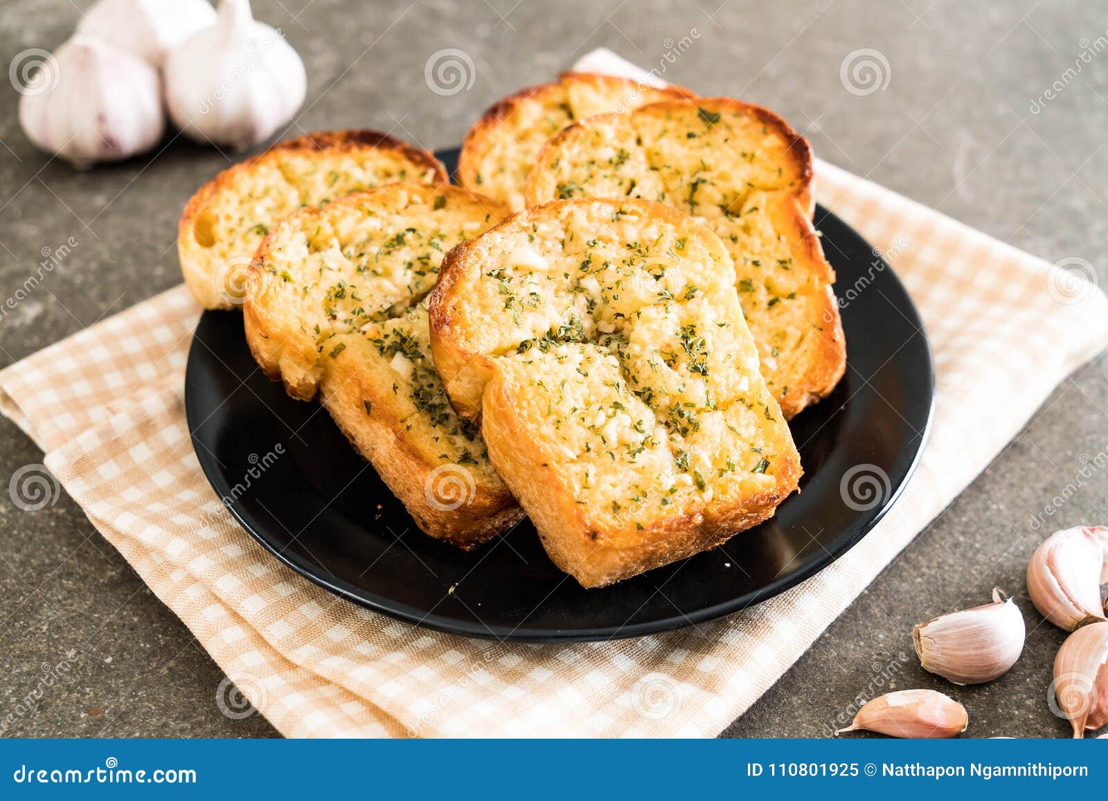 Garlic bread on plate stock image. Image of sliced, toast - 110801925
