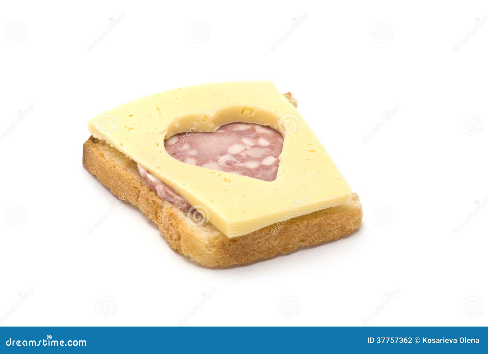 Toast with Heart-shaped Cheese and Sausage Stock Photo - Image of ...