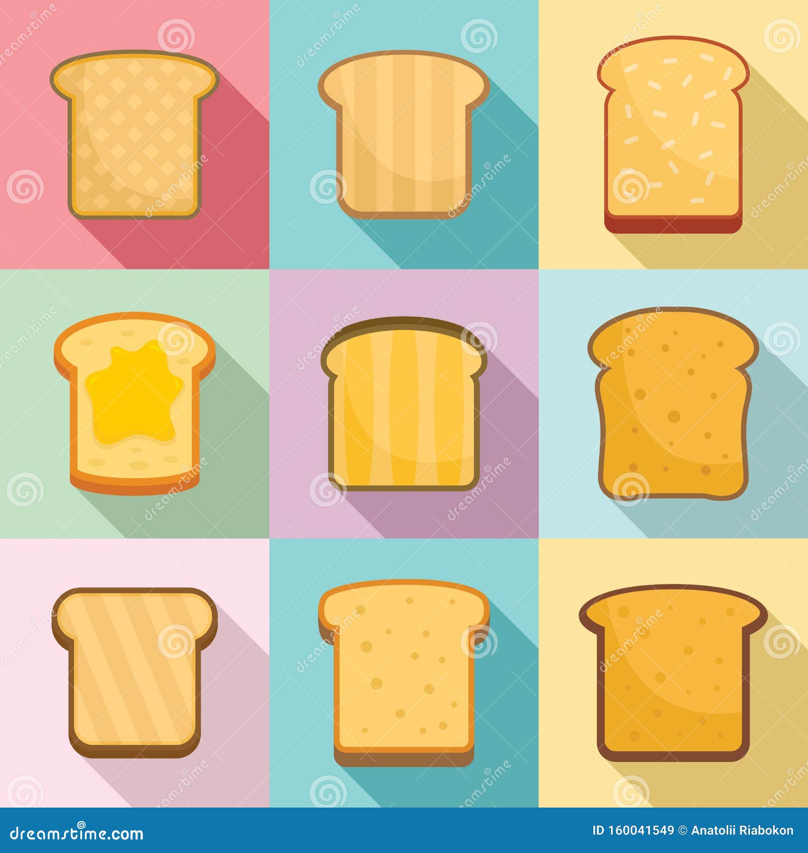 Toast Icons Set, Flat Style Stock Vector - Illustration of crisp ...
