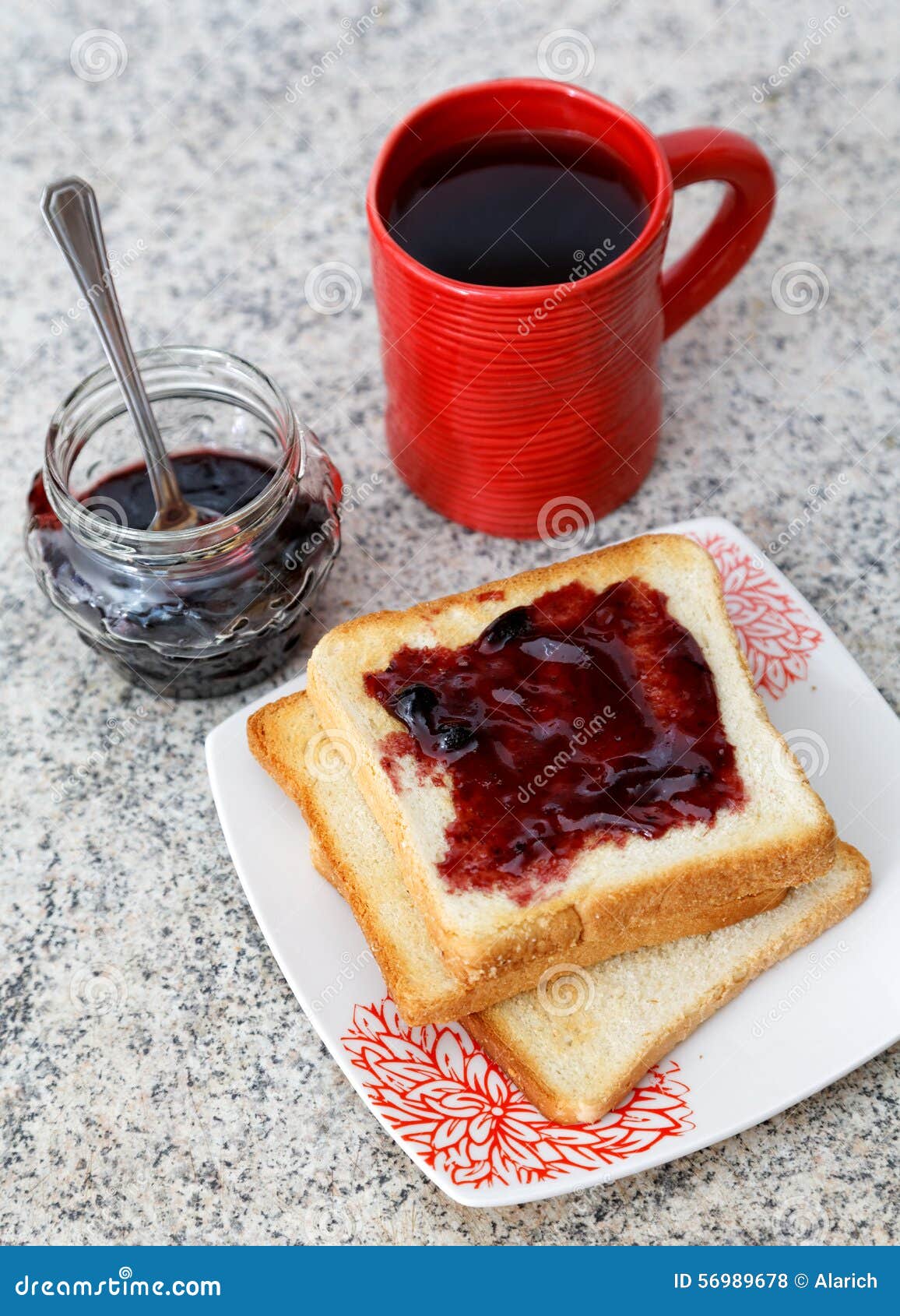 Toast with jam and a cup stock photo. Image of homemade - 56989678