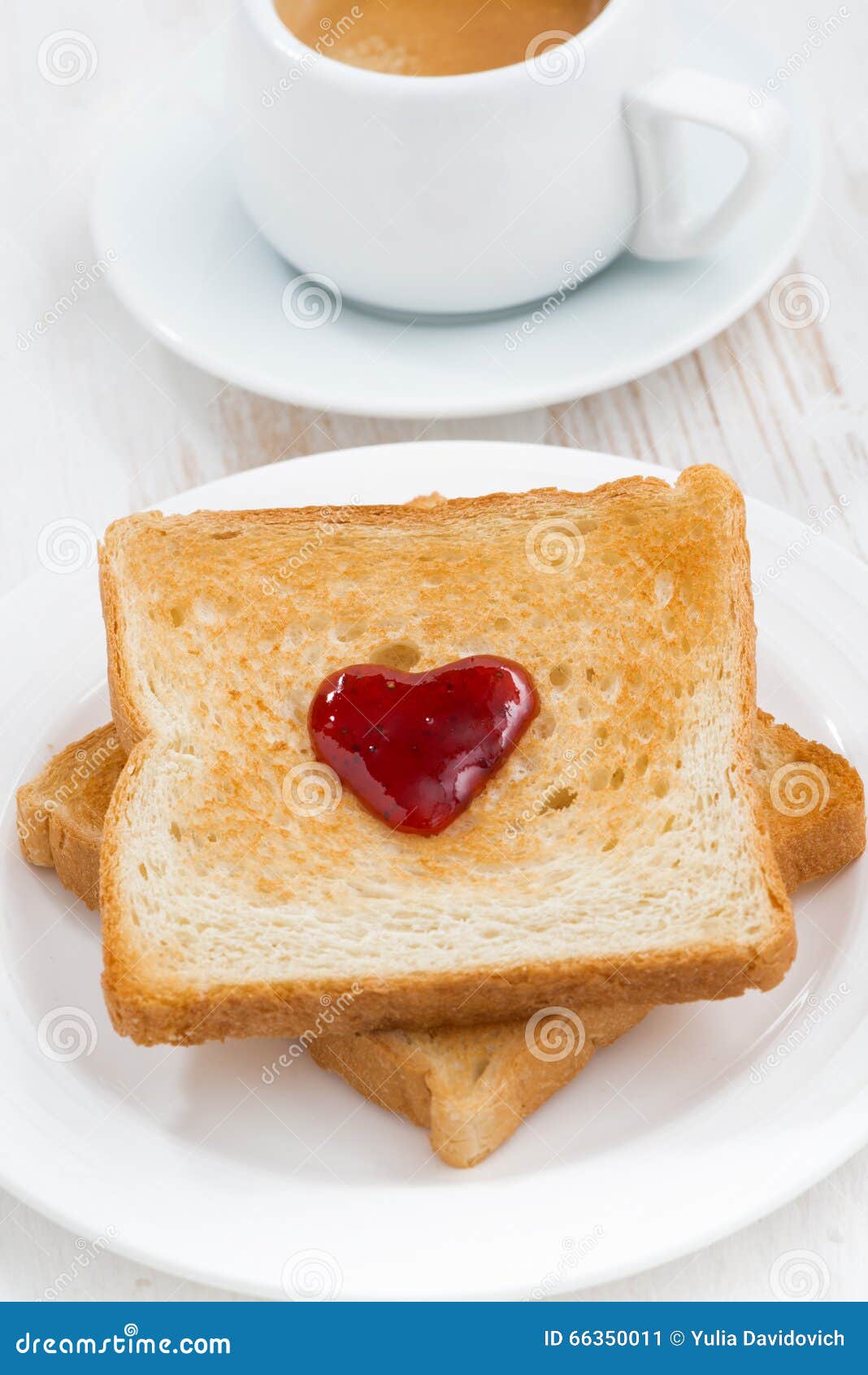 Toast with Jam in the Shape of a Heart and Coffee, Closeup Stock Image ...