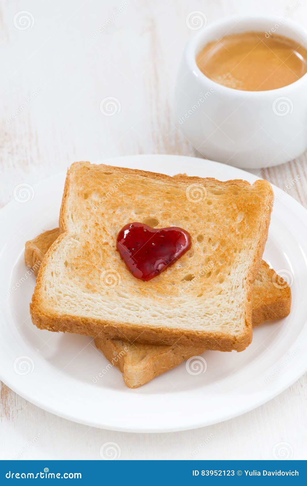 Toast with Jam in the Shape of a Heart and Coffee, Top View Stock Image ...