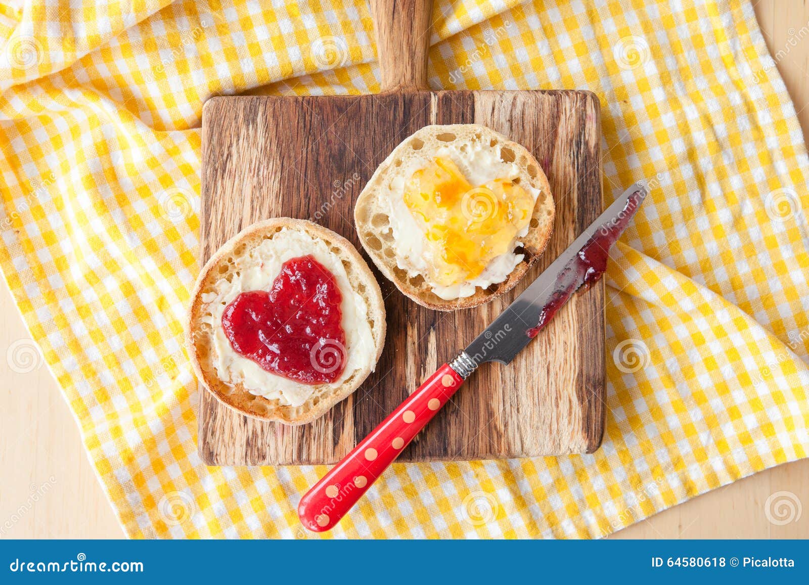 Toast with jam stock photo. Image of hearts, valentinesday - 64580618
