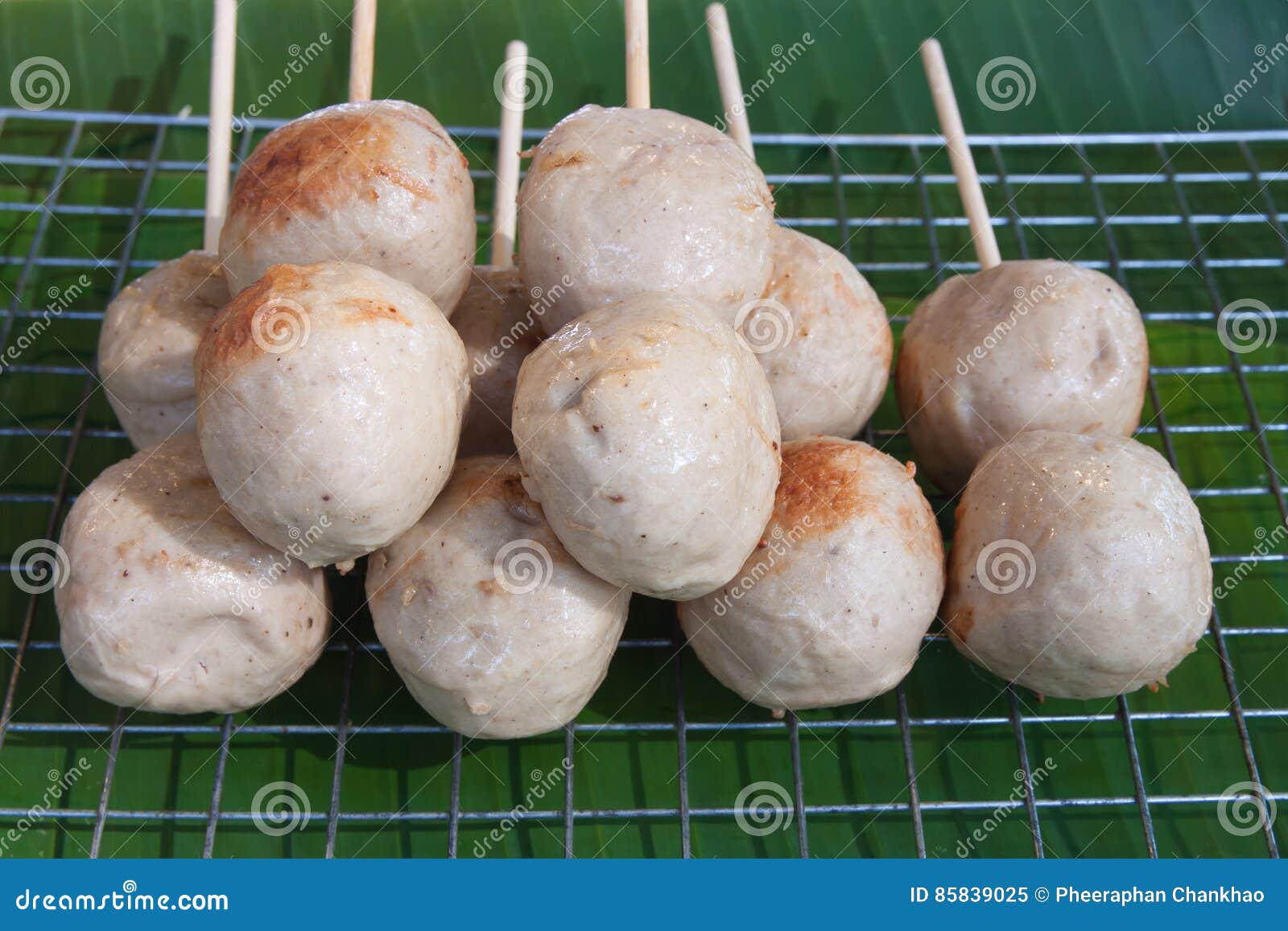 The Toast Meat Ball with Wood Stick Stock Image - Image of grill, broil ...