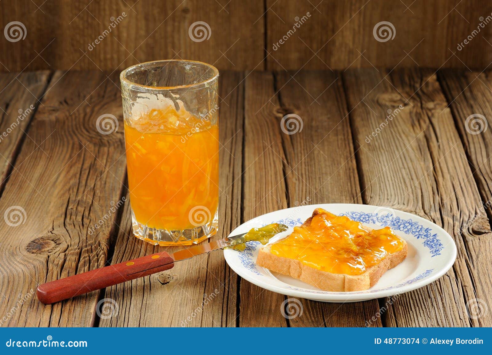 Toast with Orange Marmalade on Wooden Background Stock Photo - Image of ...