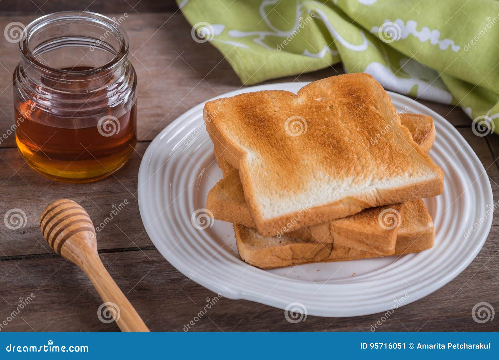 Toast on Plate and Honey in Glass Jar Stock Image - Image of cuisine ...
