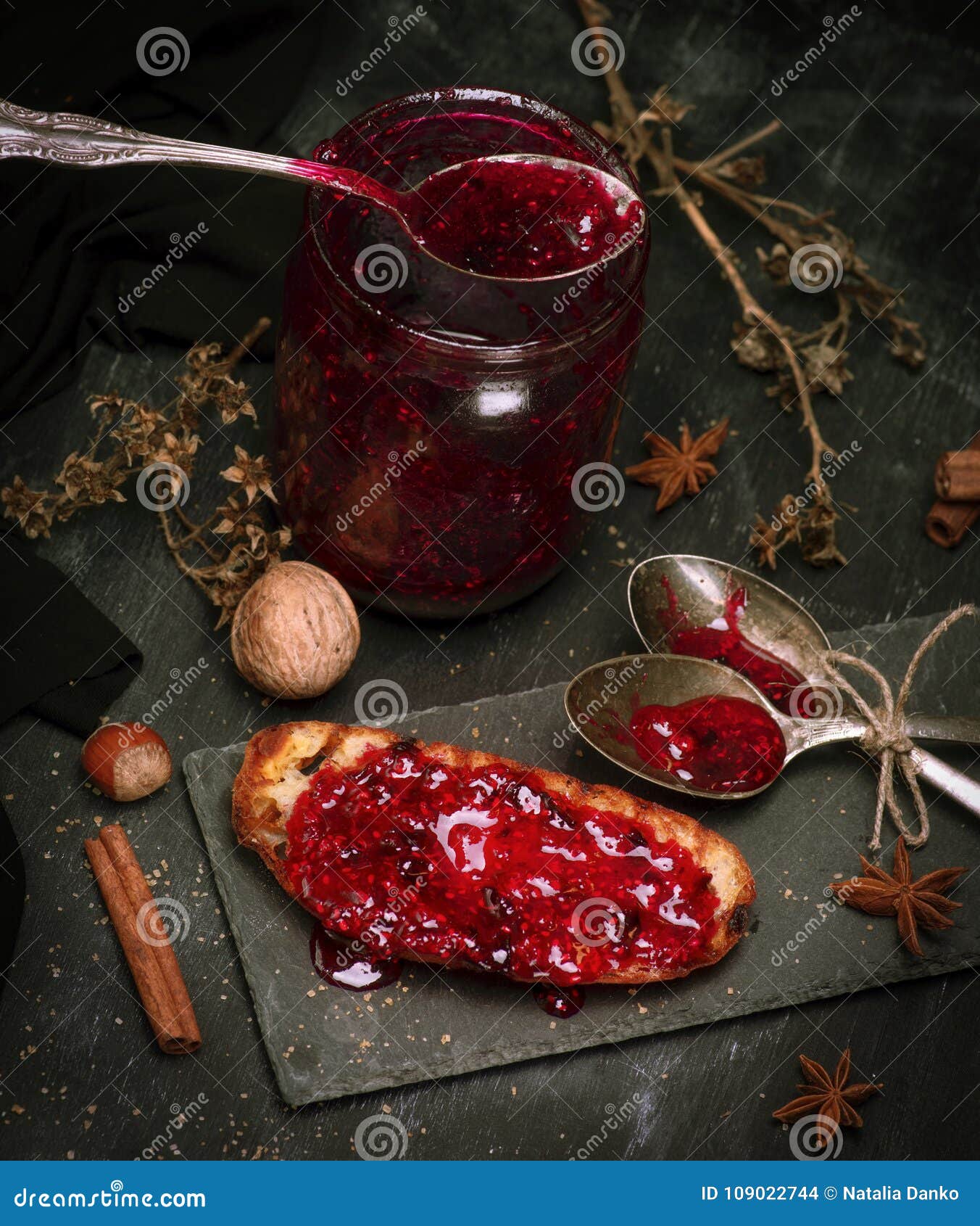 Toast with Raspberry Jam and Empty Jam Jar Stock Photo - Image of ...