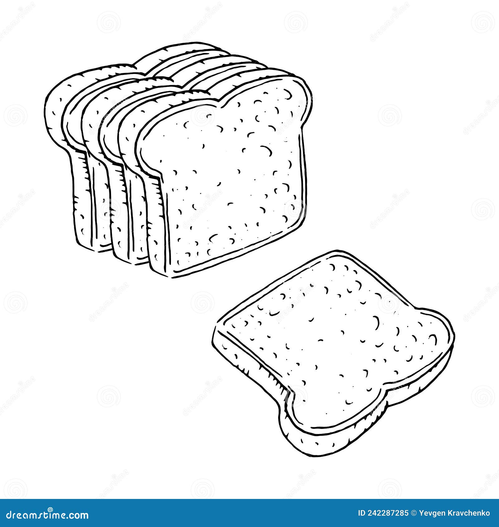 Toast Sketch Hand Drawn. Vector Illustration of a Piece of Bread, Toast ...