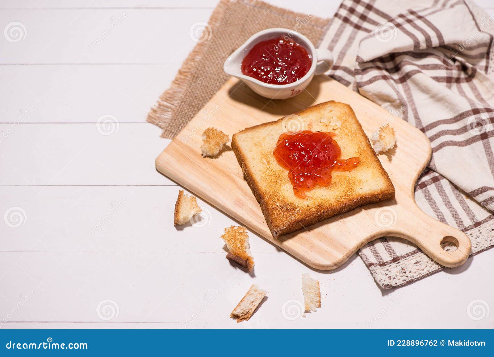 Toast with Strawberry Jam on a Plate on Table Stock Photo - Image of ...