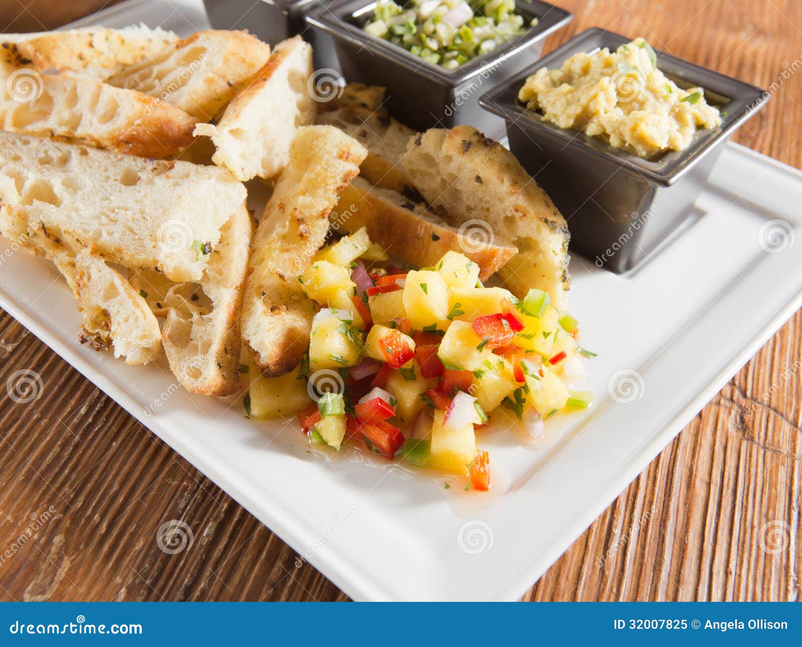 Toasted Artisan Bread with Salsa and Dips Appetizer Stock Image - Image ...
