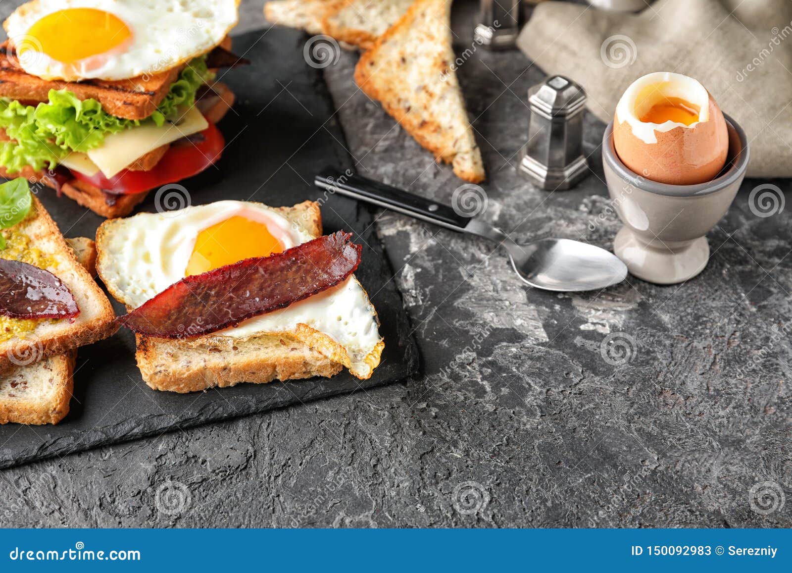 Toasted Bread with Egg on Textured Table Stock Image - Image of ...