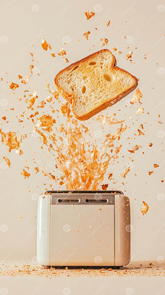 Toasted Bread Exploding from Toaster with Crumbs Stock Photo - Image of ...