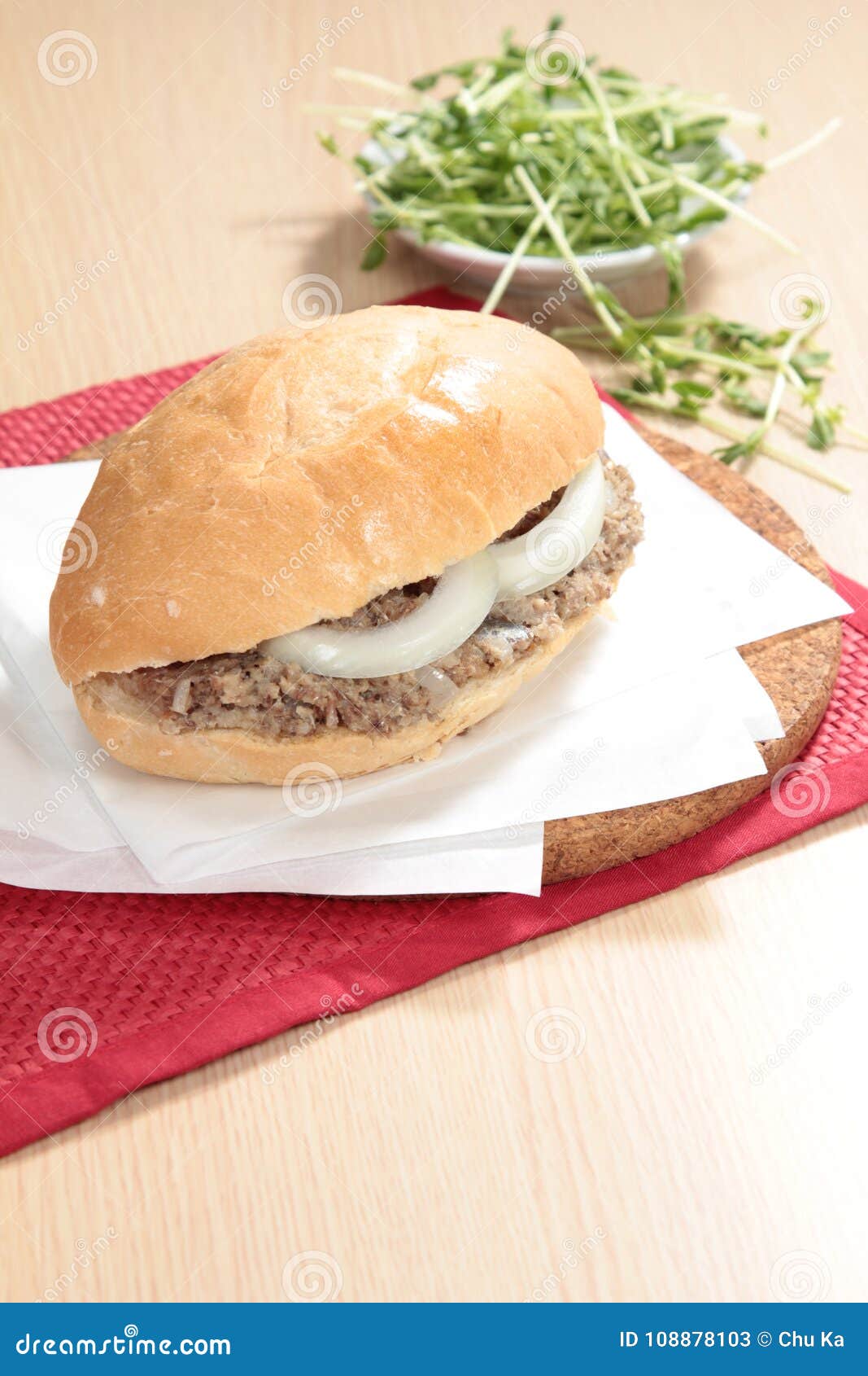 A tasty ham burger cuisine stock image. Image of onion - 108878103