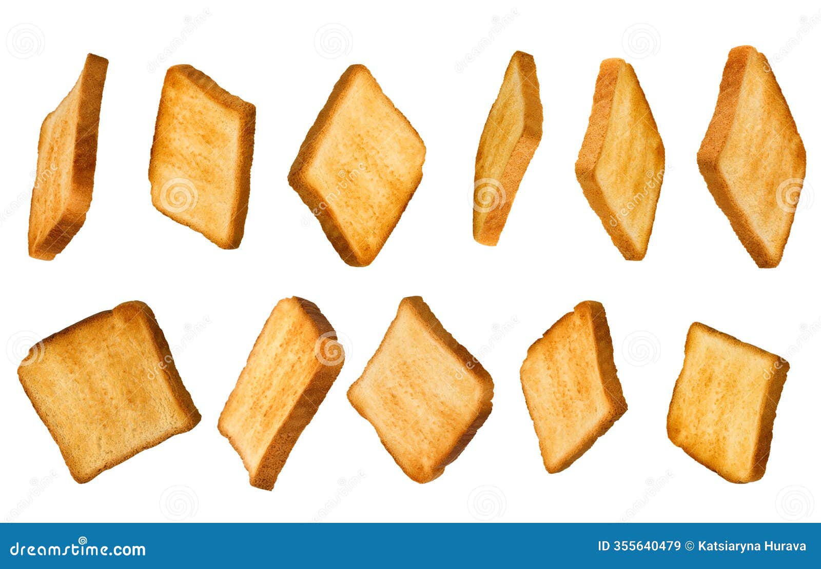 Toasted Bread Isolated. Set of Flying Pieces of Toasted Bread for ...