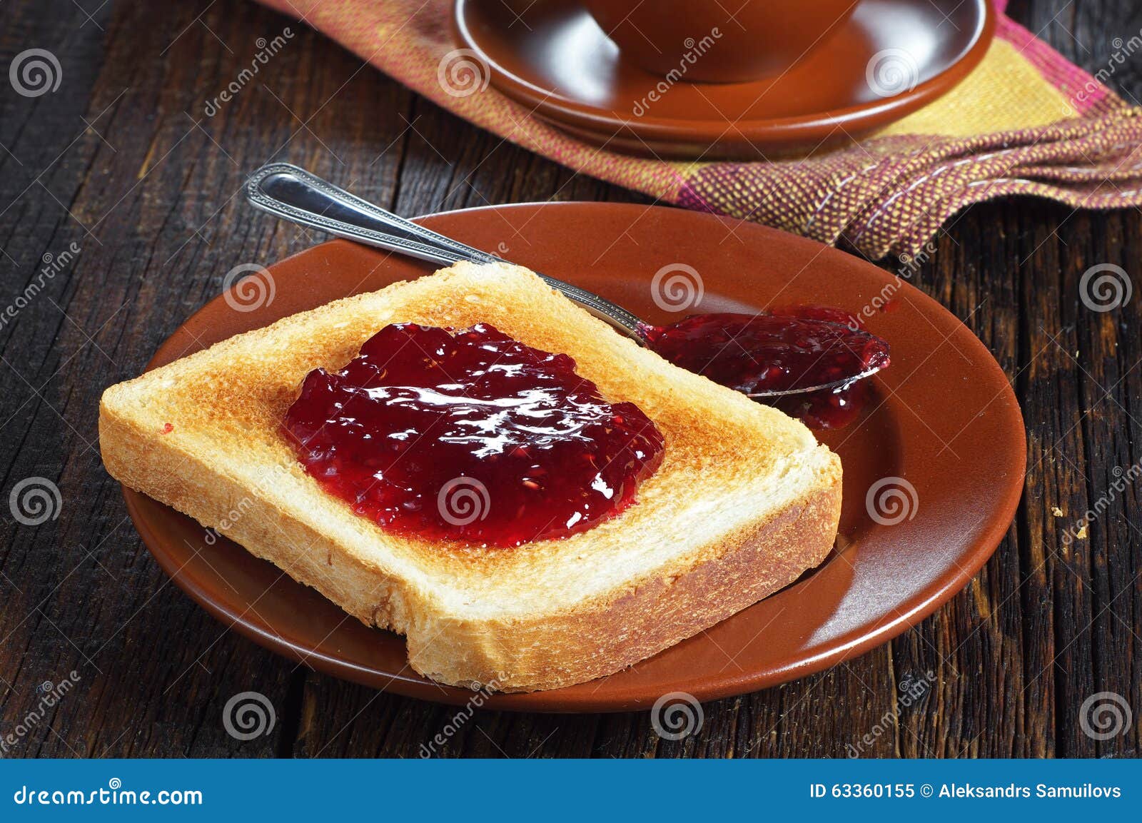 Toasted bread with jam stock image. Image of homemade - 63360155