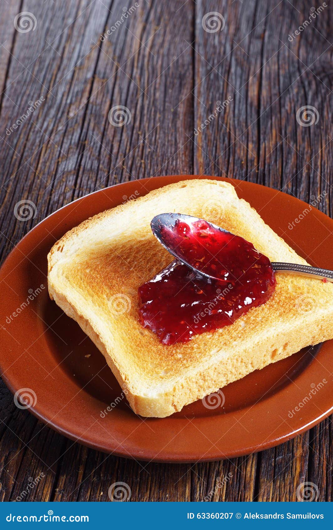 Toasted bread with jam stock image. Image of table, crust - 63360207