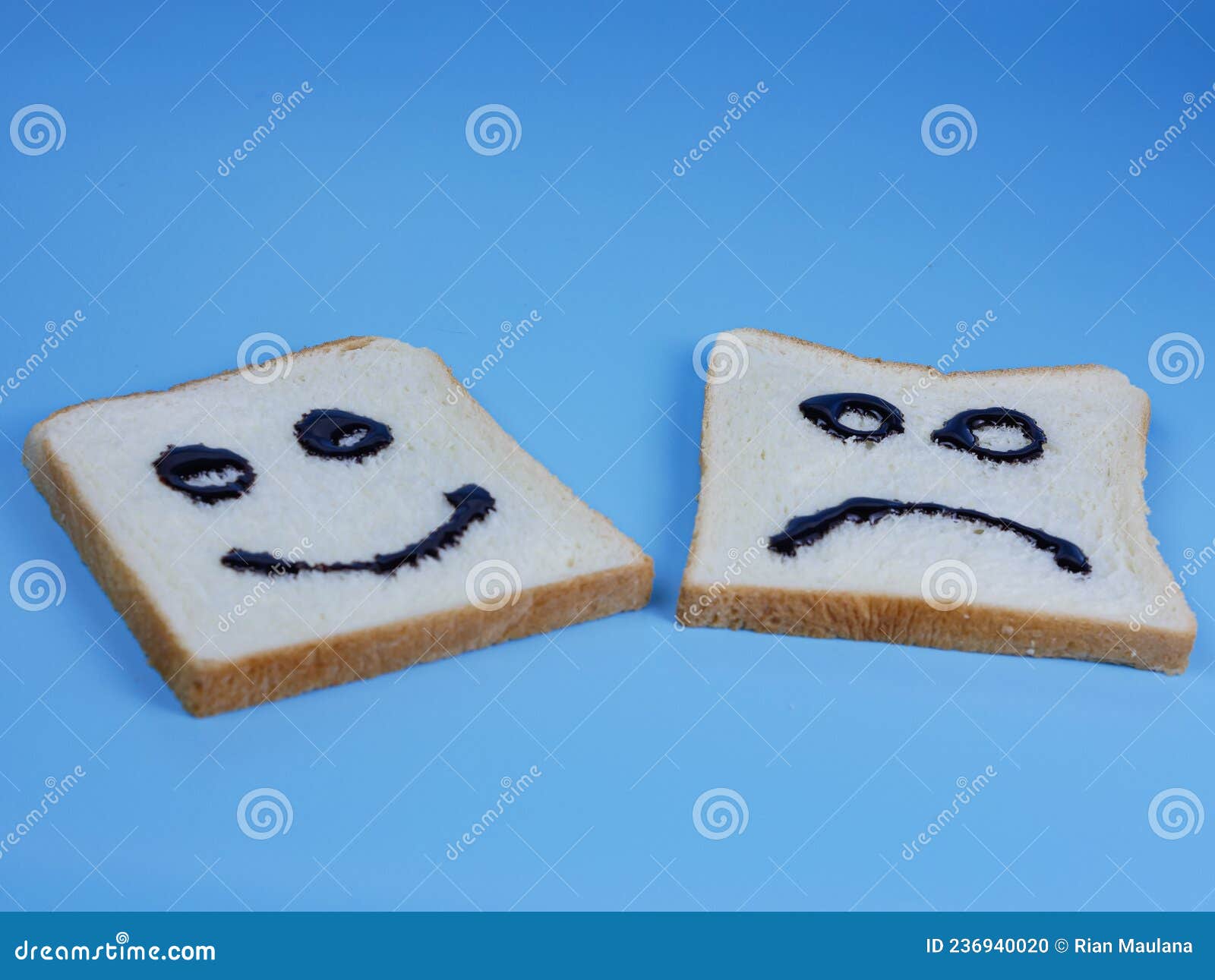 Toasted Bread with Smiley and Sad Emoticons, for the Concept of ...