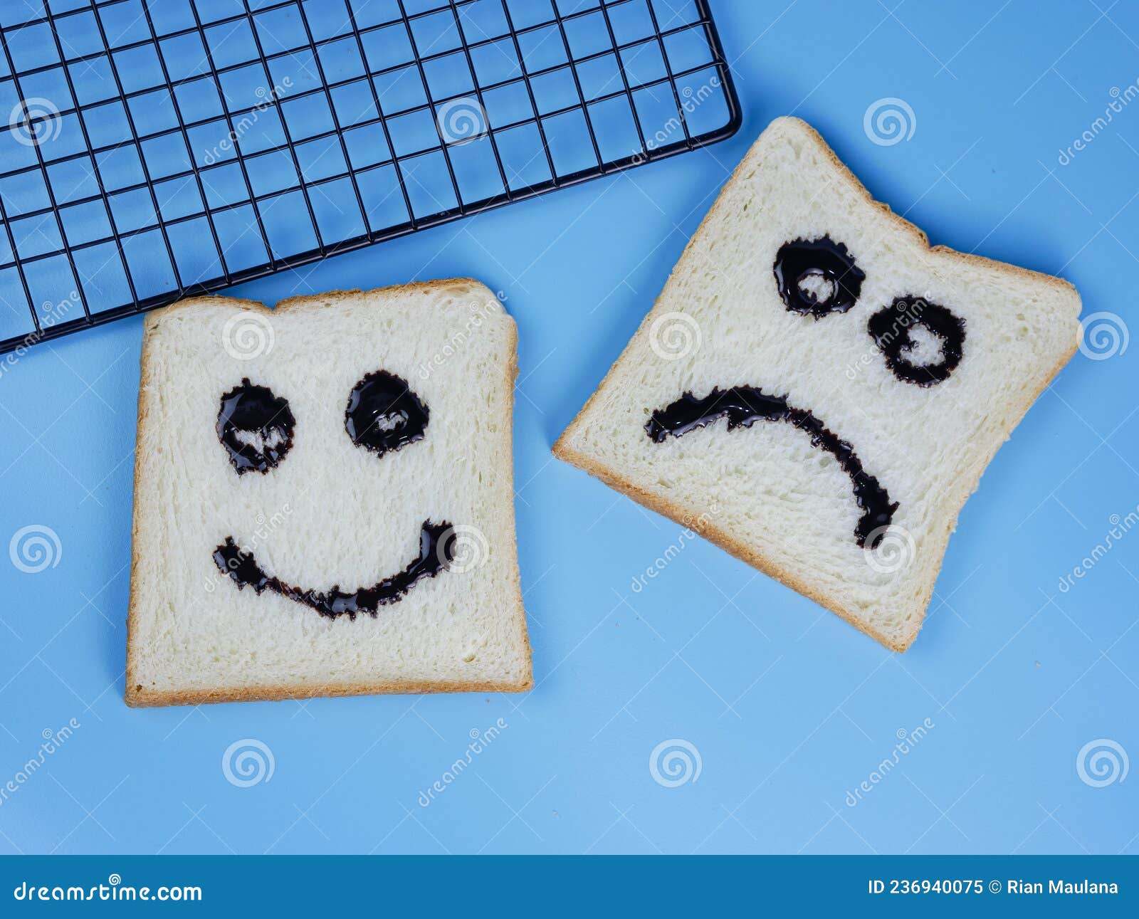 Toasted Bread with Smiley and Sad Emoticons, for the Concept of ...