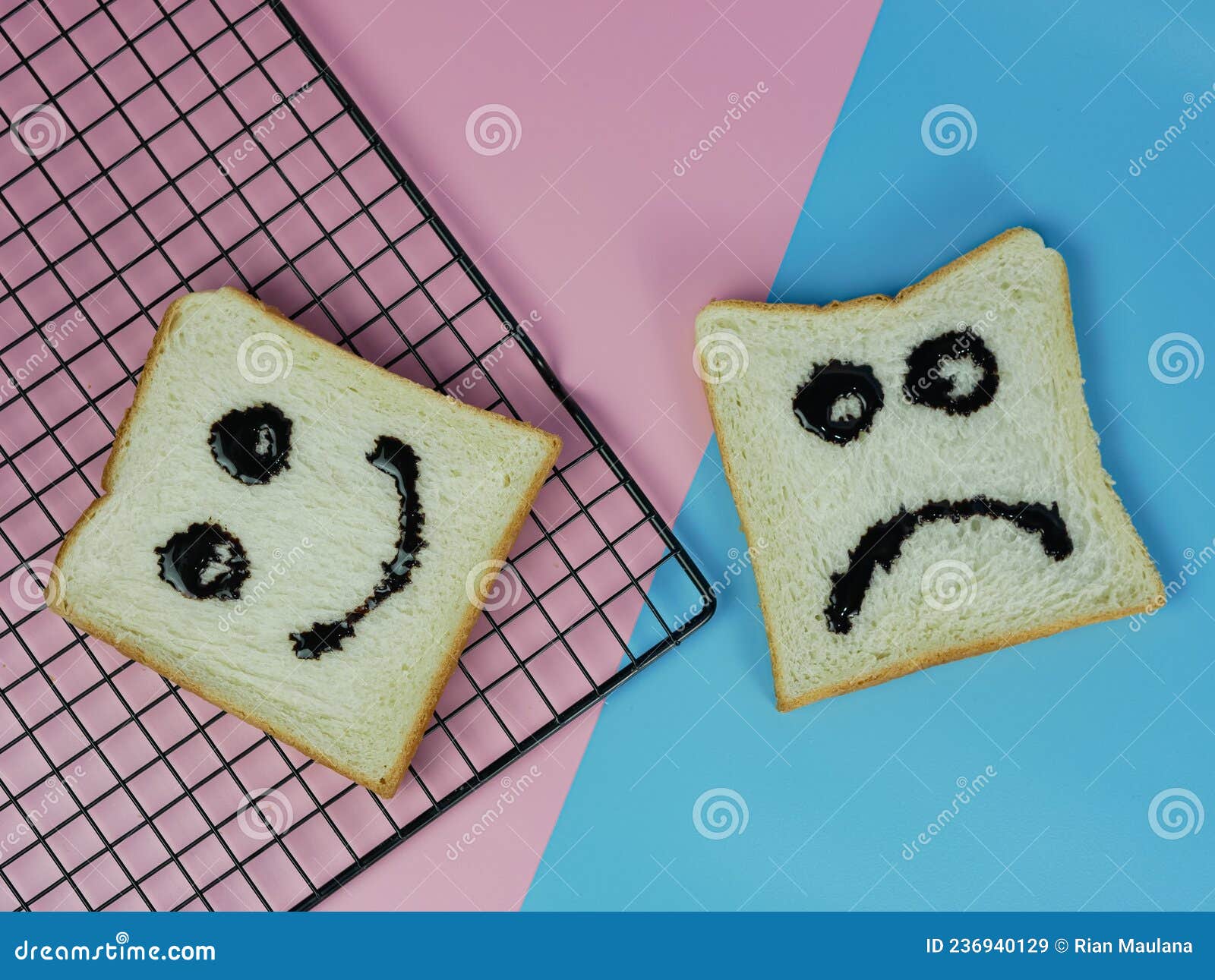 Toasted Bread with Smiley and Sad Emoticons, for the Concept of ...