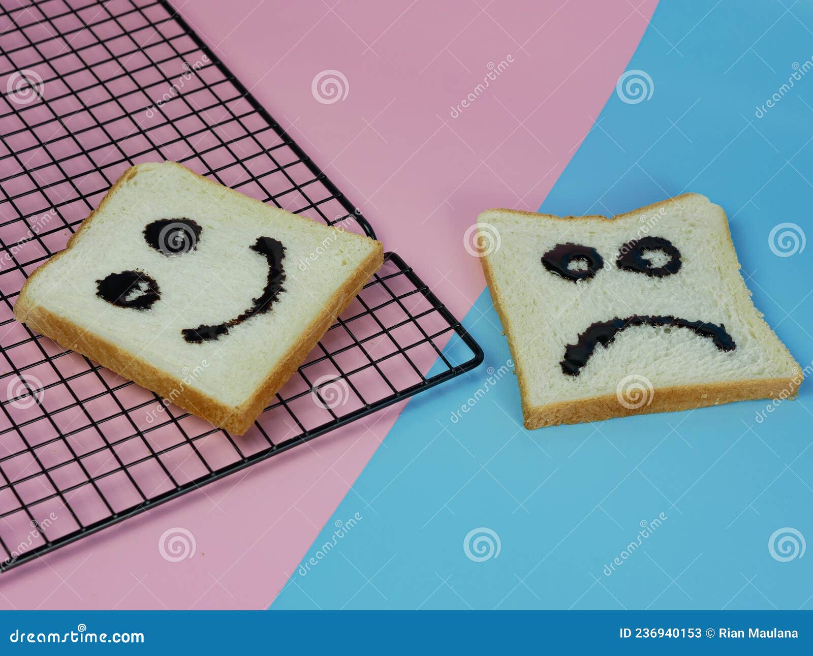 Toasted Bread with Smiley and Sad Emoticons, for the Concept of ...
