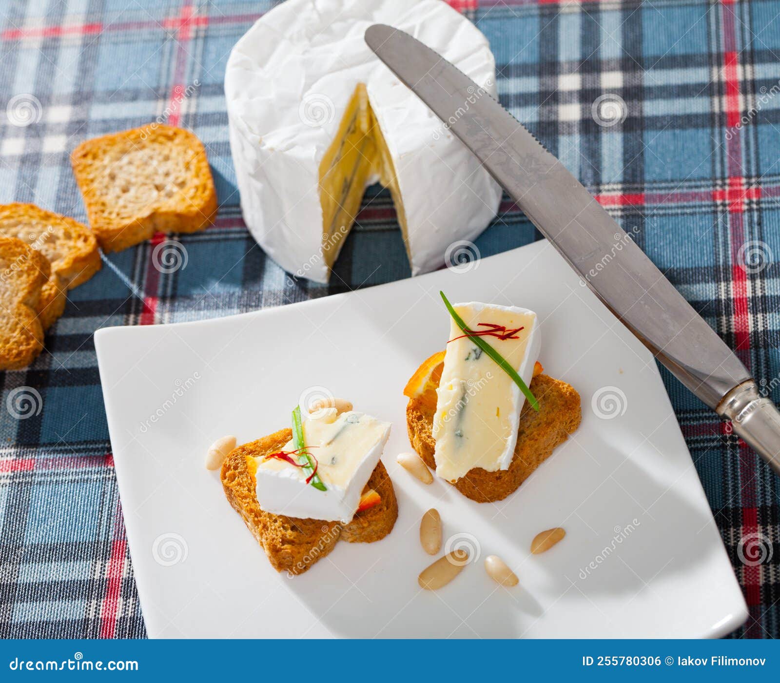 Toasted Bread with Soft Blue Cheese and Orange Stock Photo - Image of ...