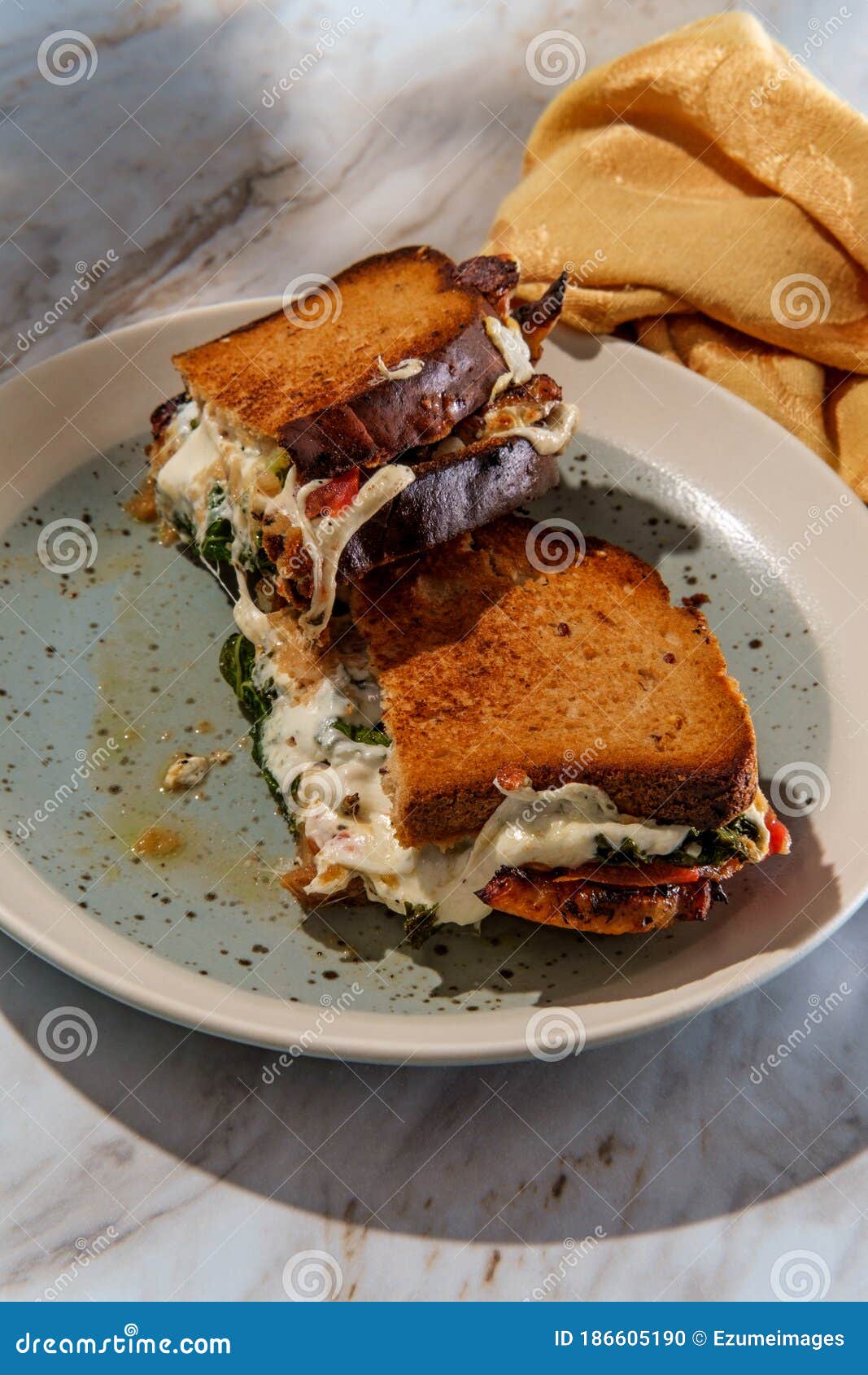 Toasted Chicken Mozzarella Sandwich Stock Photo - Image of sunlight ...