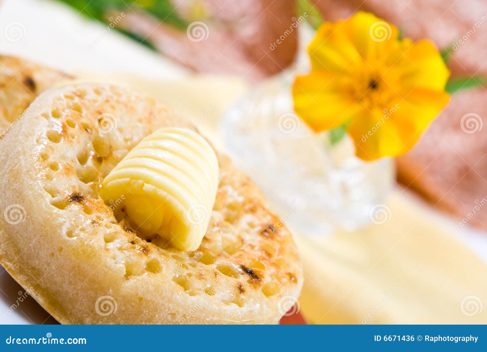 Toasted Crumpets with Melted Butter Stock Photo - Image of luxury ...